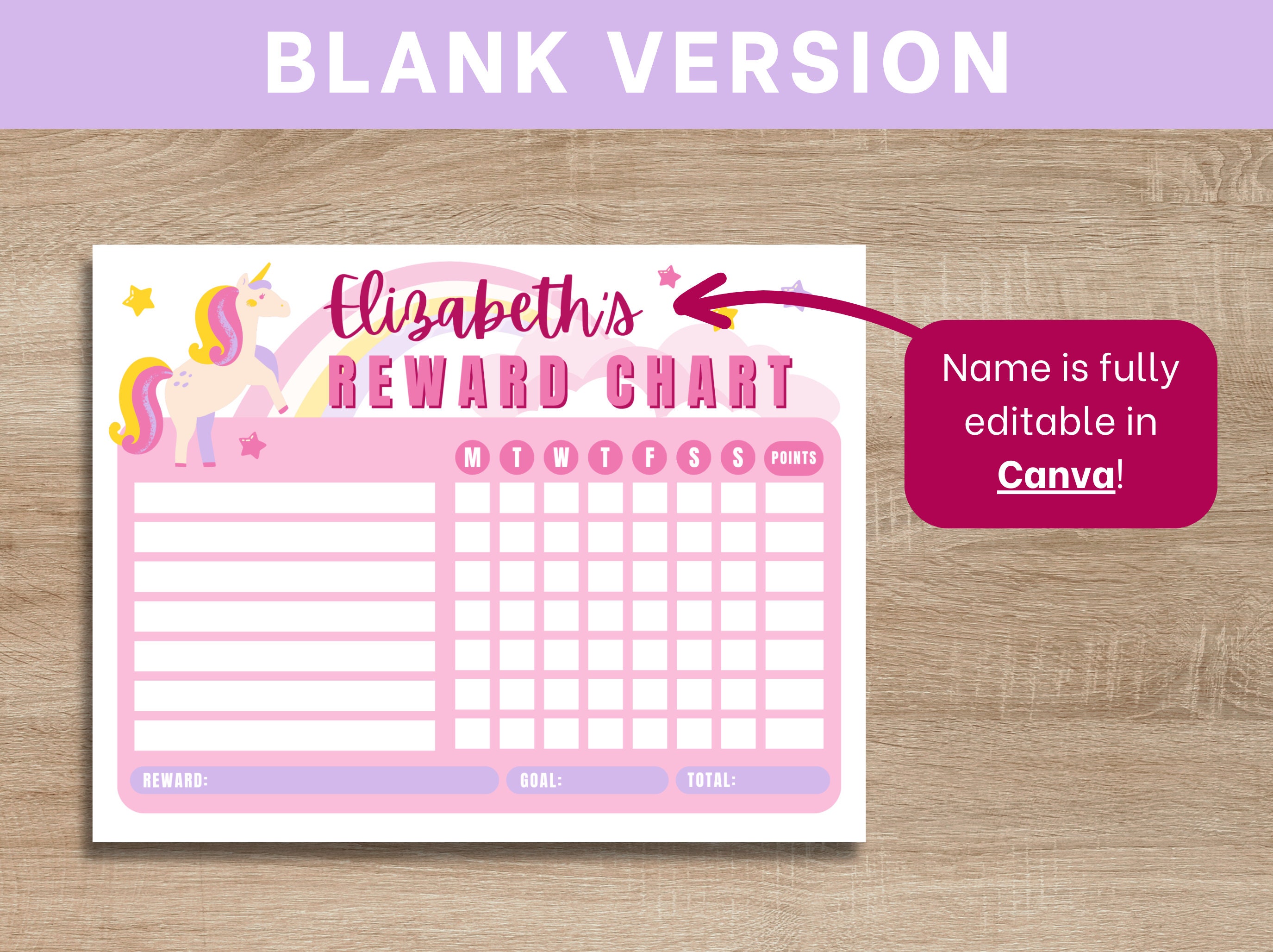 EDITABLE Kids Chore Reward Chart Unicorn Chore Chart Template Reward ...