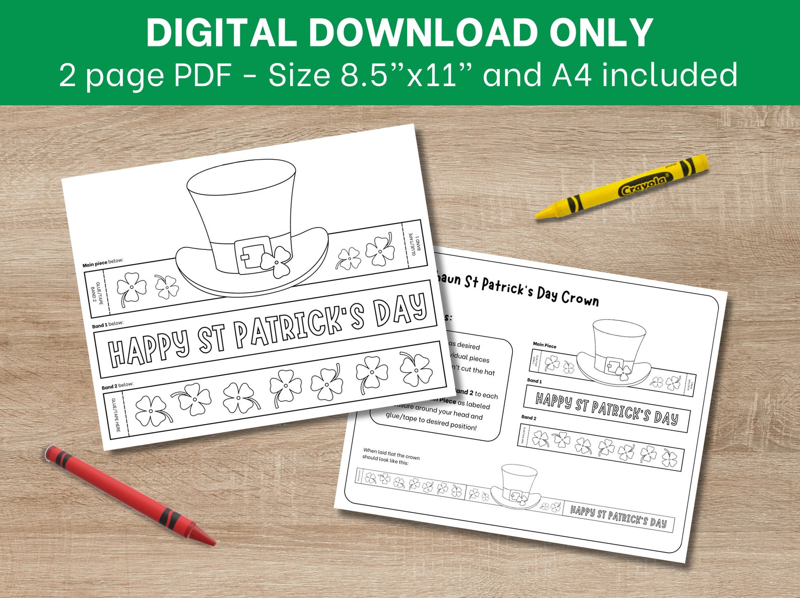 St Patrick's Day Paper Crown Craft | Leprechaun Hat Craft | Coloring ...