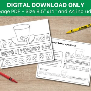 St Patrick's Day Paper Crown Craft | Leprechaun Hat Craft | Coloring ...