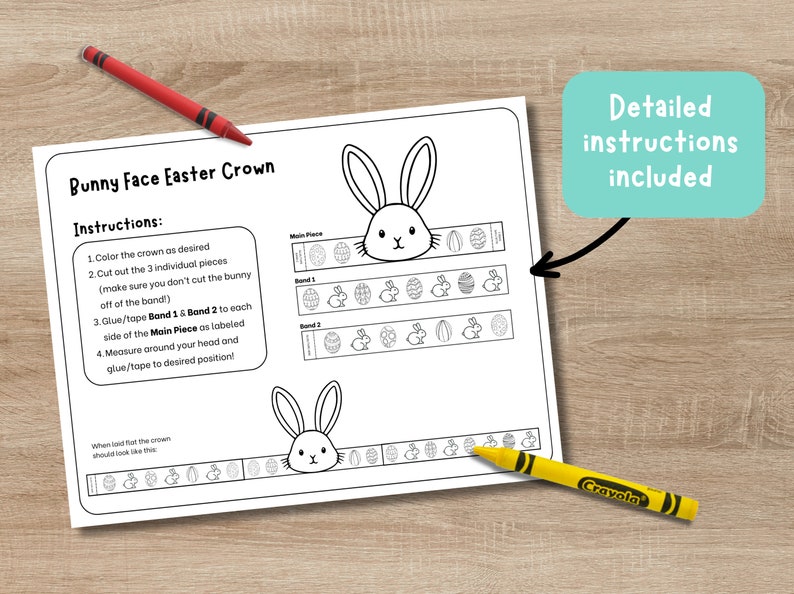 Easter Bunny Paper Crown Craft: Kid's Coloring Activity (PDF File) - Etsy