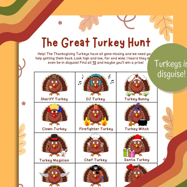 Thanksgiving Game Turkey Printable - Etsy