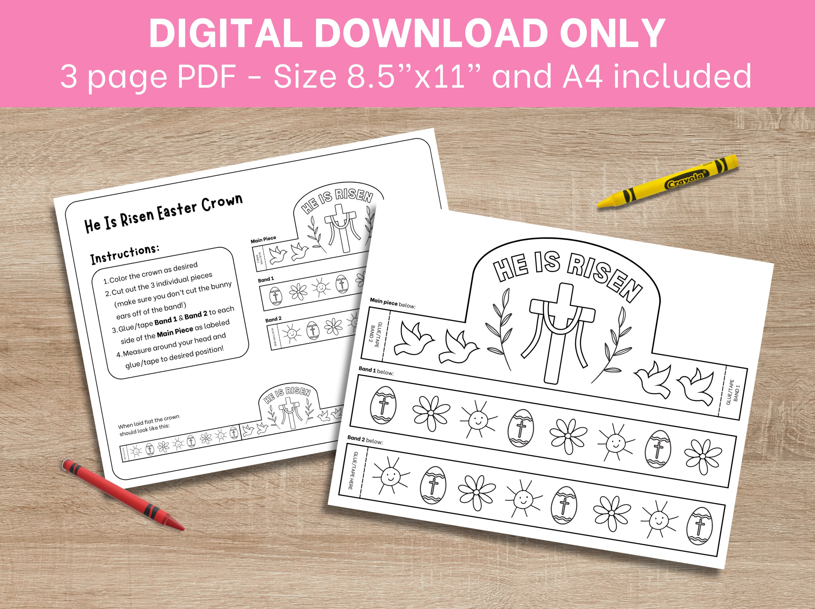 He is Risen Easter Paper Crown Craft Christian Catholic Craft Coloring ...