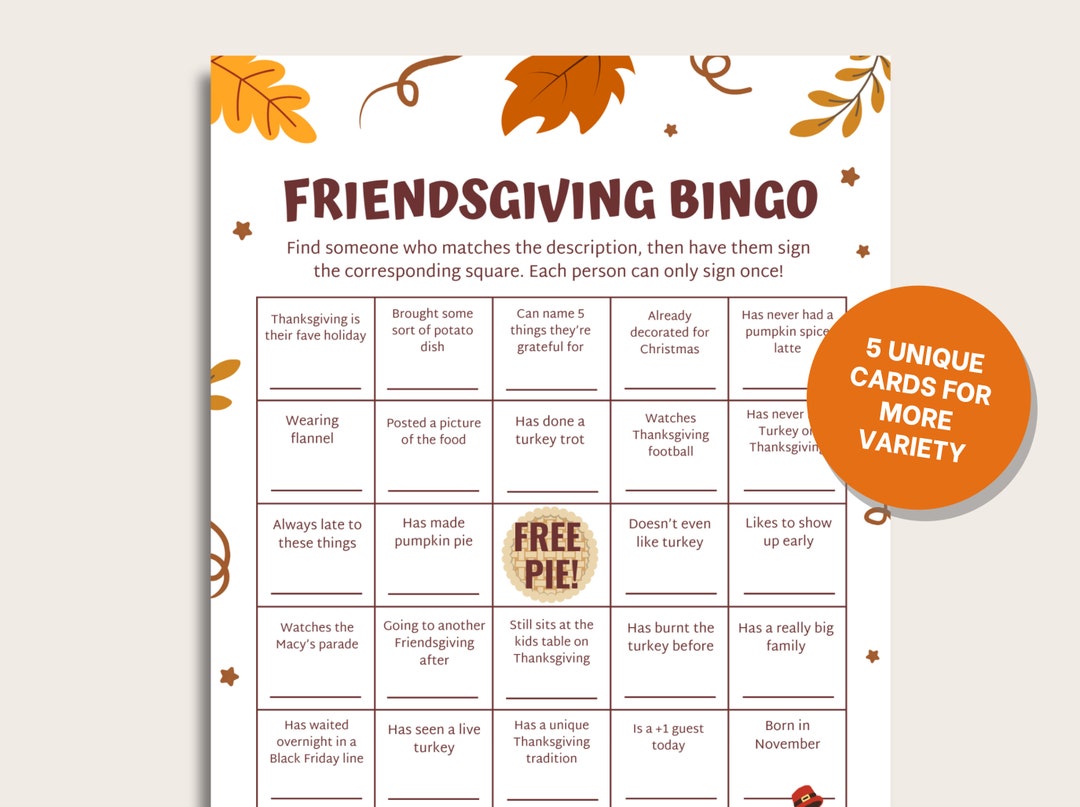 Friendsgiving Bingo Game: Thanksgiving Icebreaker (PDF) - Etsy