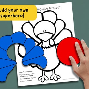 Superhero Turkey in Disguise Kit: Kids Thanksgiving Craft (digital ...