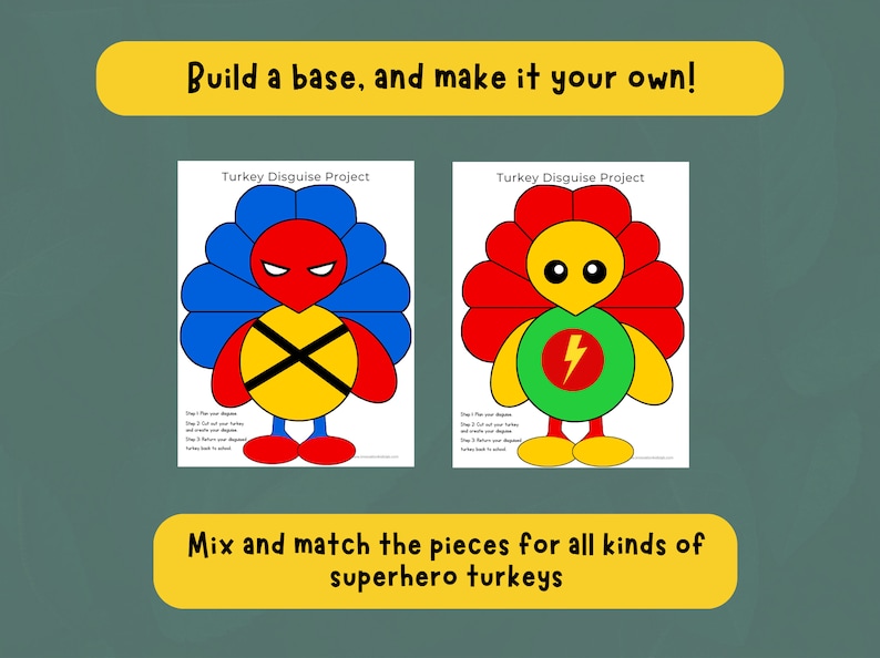 Superhero Turkey in Disguise Kit: Kids Thanksgiving Craft (digital ...