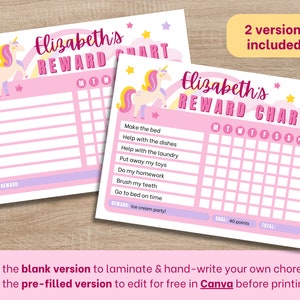 EDITABLE Kids Chore Reward Chart | Unicorn Chore Chart Template ...