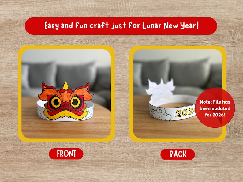 Lunar New Year Lion Dance Paper Crown Craft (PDF Pattern) - Etsy