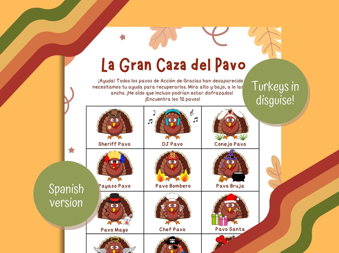 Spanish Turkey Hunt Game: Thanksgiving Scavenger Hunt for Kids (PDF) - Etsy