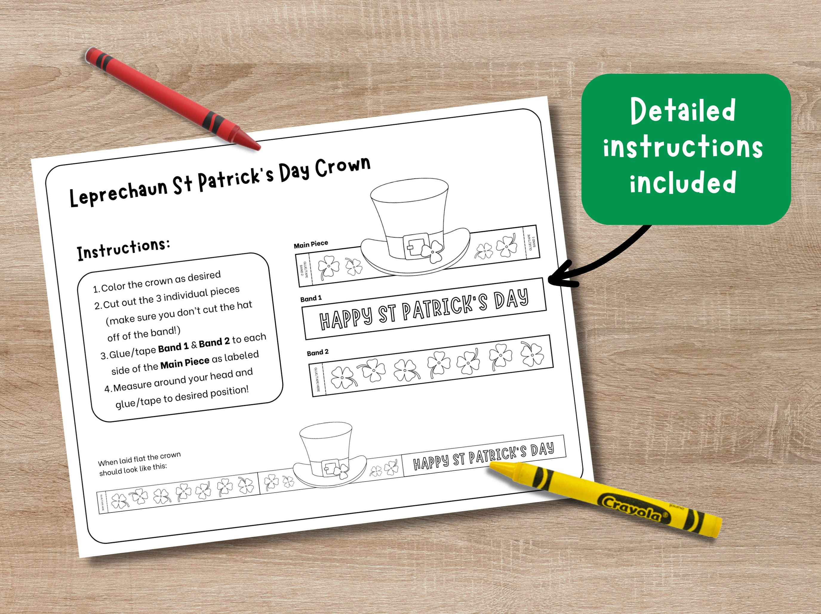 St Patrick's Day Paper Crown Craft | Leprechaun Hat Craft | Coloring ...