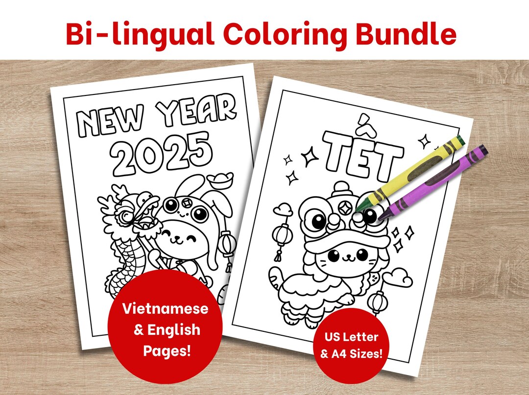 BUNDLE Bi-lingual Lunar New Year Coloring Pages | Vietnamese New Year ...