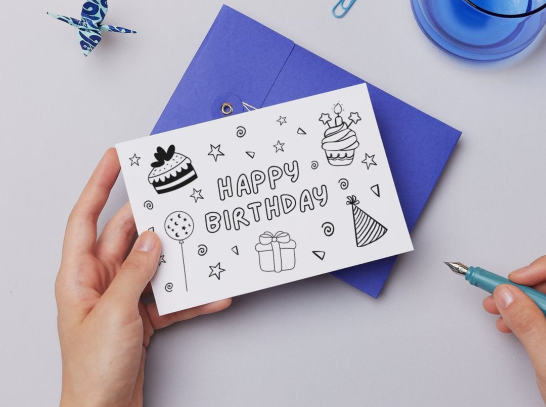 Printable Coloring Birthday Card: DIY Activity (PDF) - Etsy