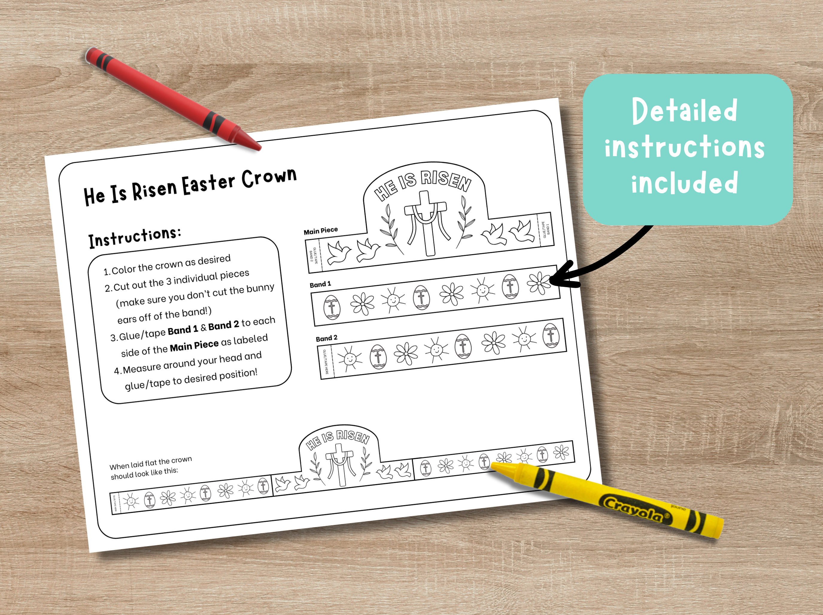 He is Risen Easter Paper Crown Craft Christian Catholic Craft Coloring ...