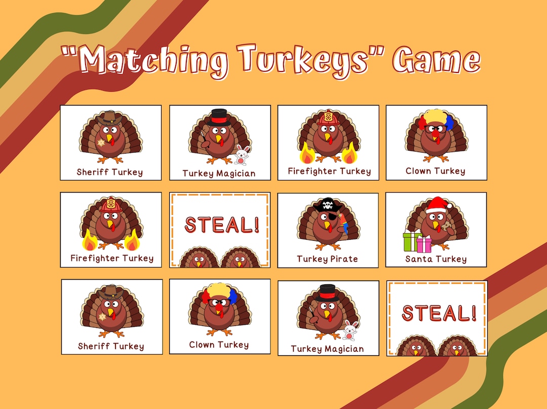 Matching Turkeys Printable Card Game | Thanksgiving Printable Games for ...