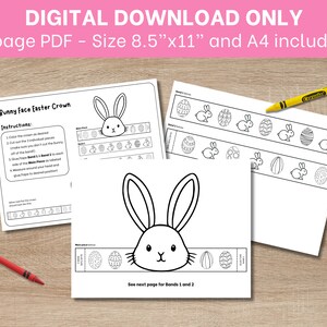 Easter Bunny Paper Crown Craft: Kid's Coloring Activity (PDF File) - Etsy