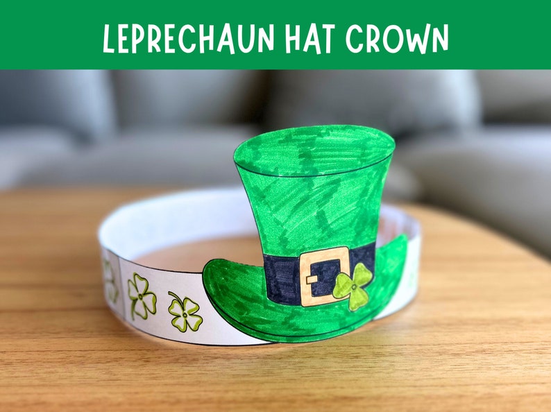 St Patrick's Day Paper Crown Craft | Leprechaun Hat Craft | Coloring ...