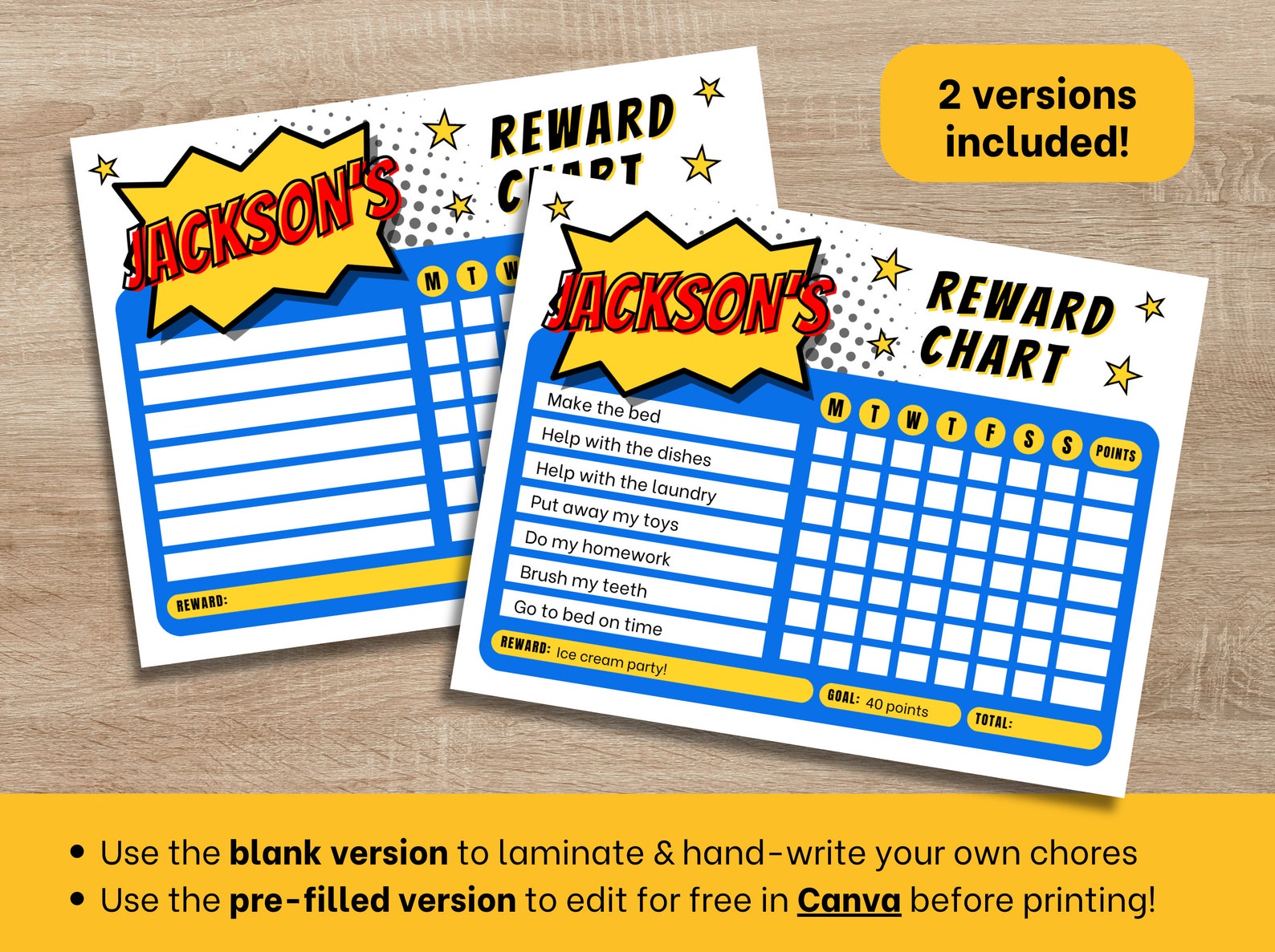 EDITABLE Kids Chore Reward Chart Superhero Chore Chart Template Reward ...