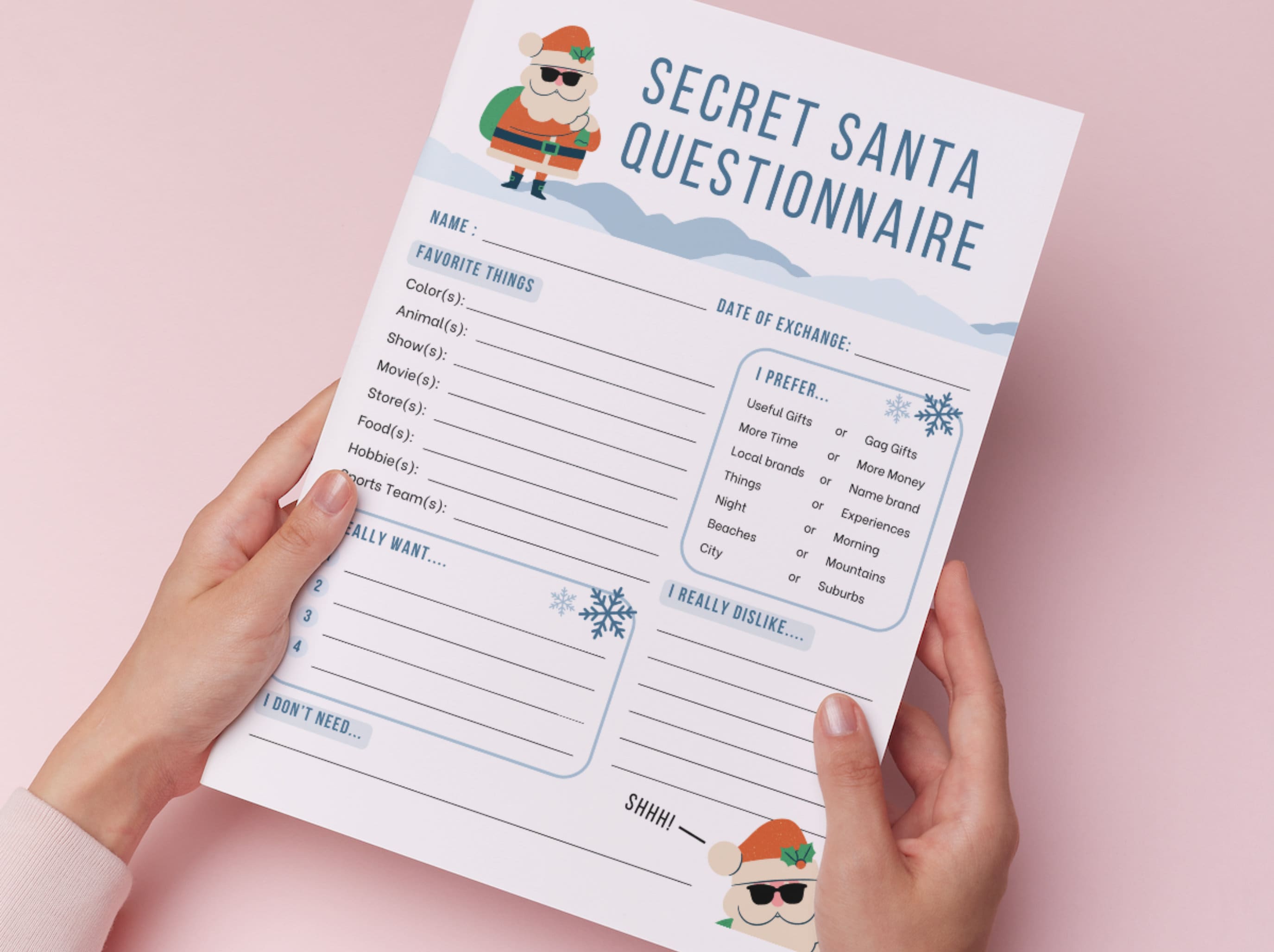 Secret Santa Questionnaire for Adults Secret Santa Printable - Etsy