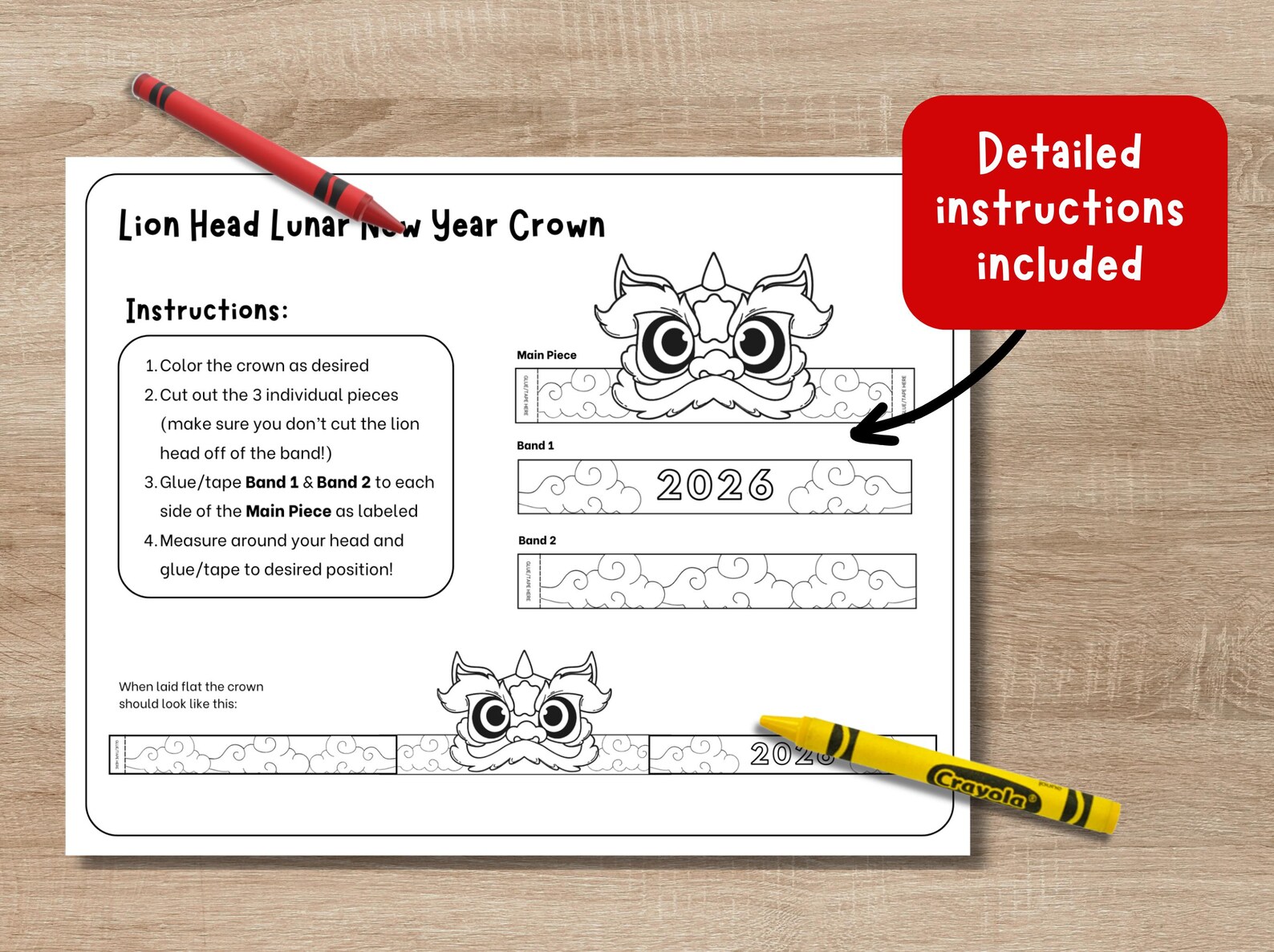 Lunar New Year Lion Dance Paper Crown Craft (PDF Pattern) - Etsy