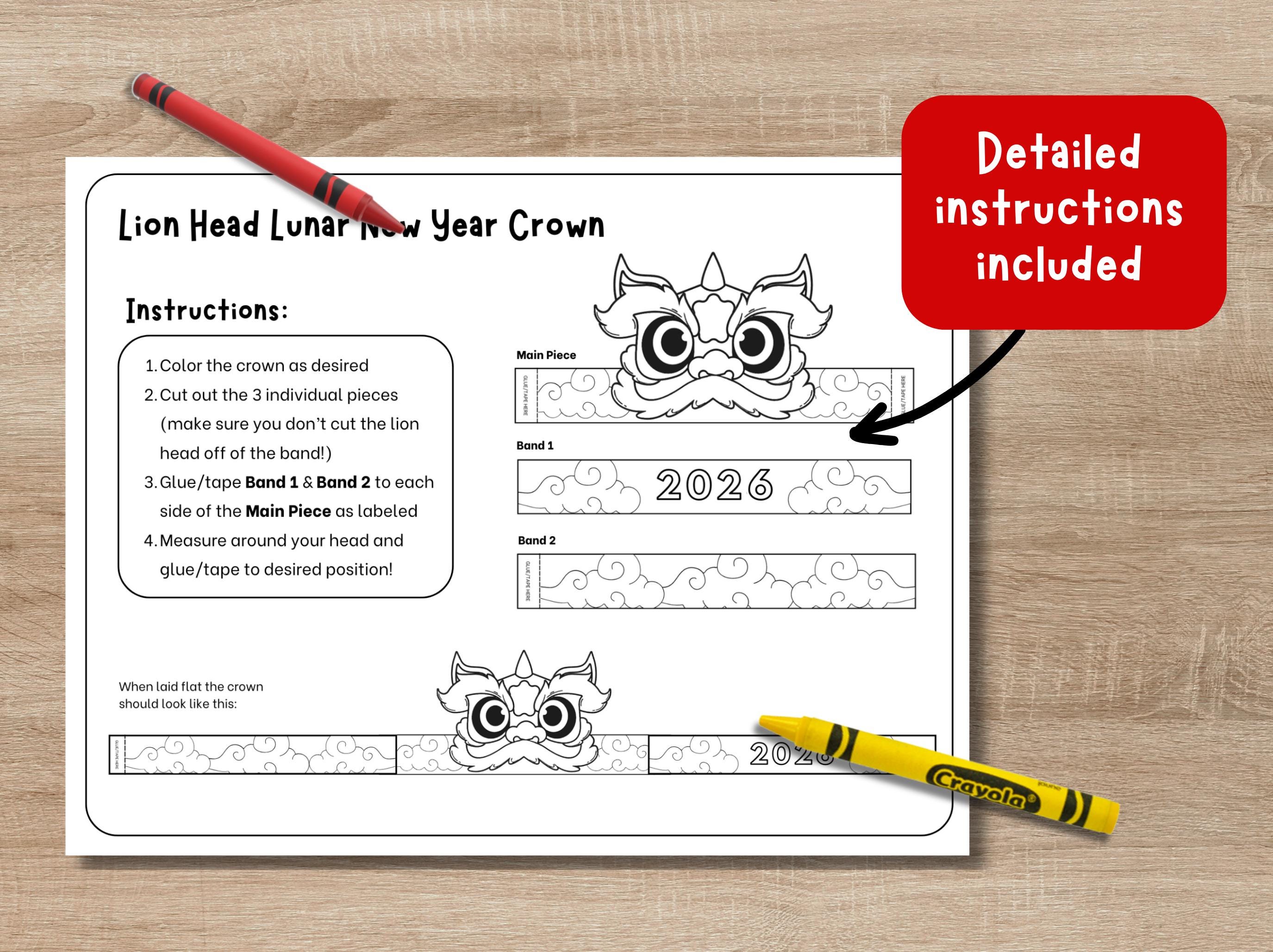 Lunar New Year Lion Dance Paper Crown Craft (PDF Pattern) - Etsy