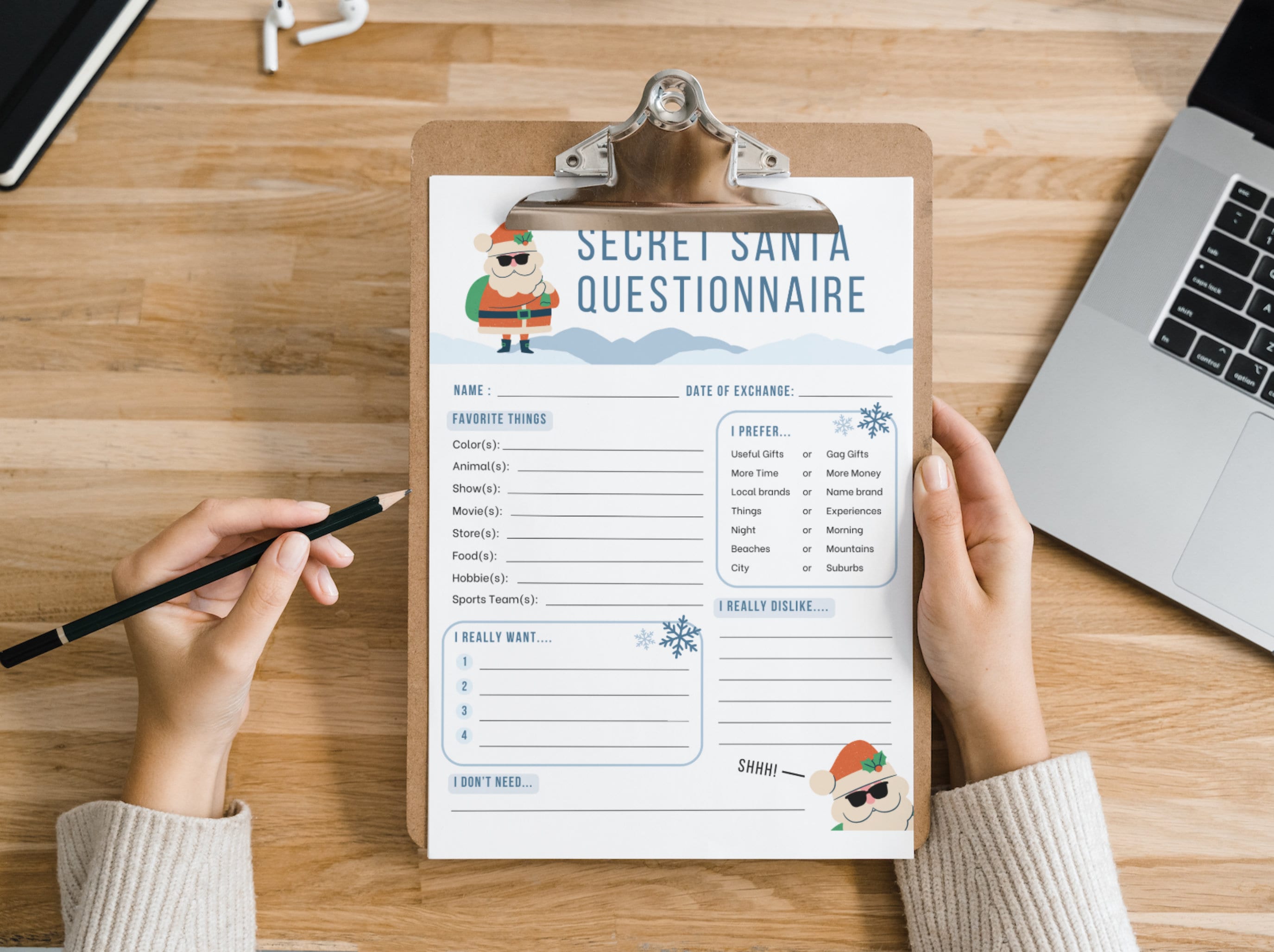 Secret Santa Questionnaire for Adults Secret Santa Printable - Etsy