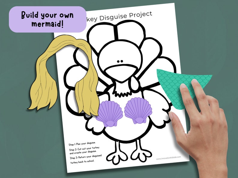 Mermaid Turkey in Disguise Kit: Kids Craft Project (digital Download ...