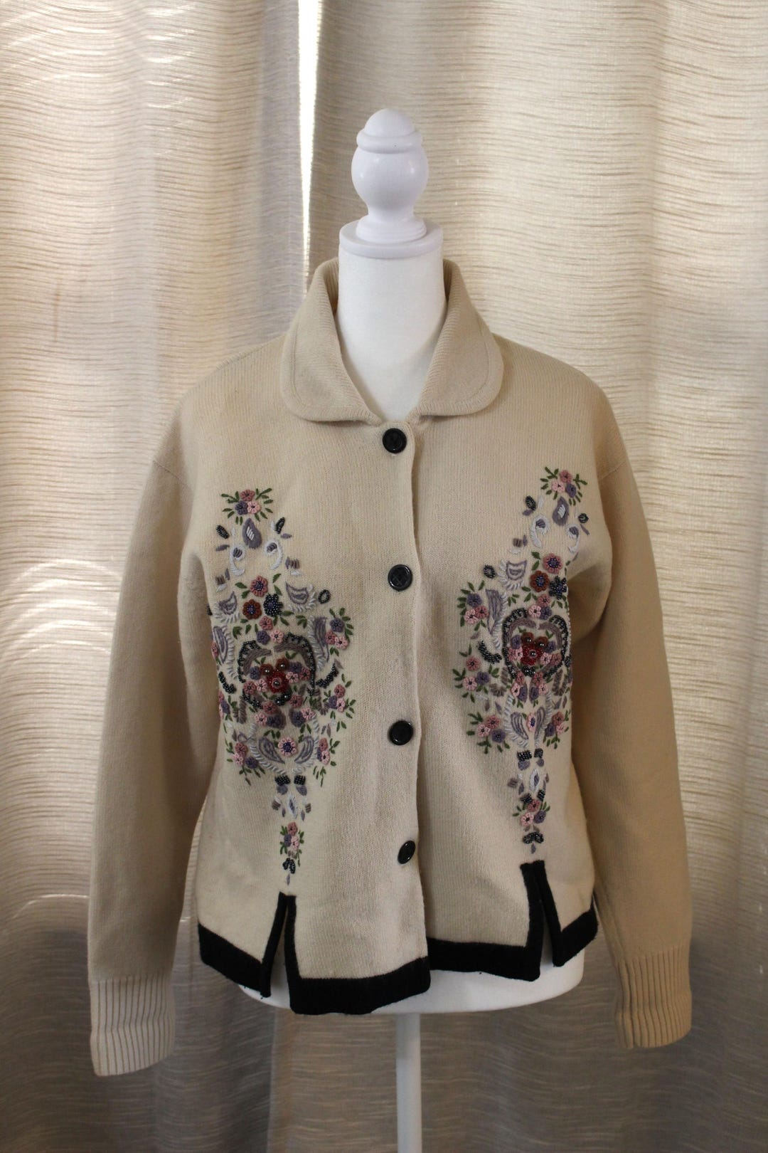 Vintage Floral Embroidered Cardigan Sweater - Cozy, Quirky, and Full of ...
