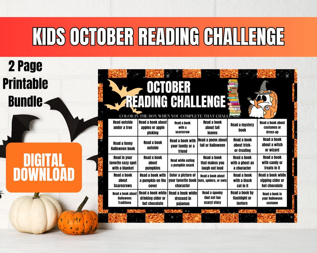 Kids October Reading Challenge Printable | Halloween Reading Bingo ...