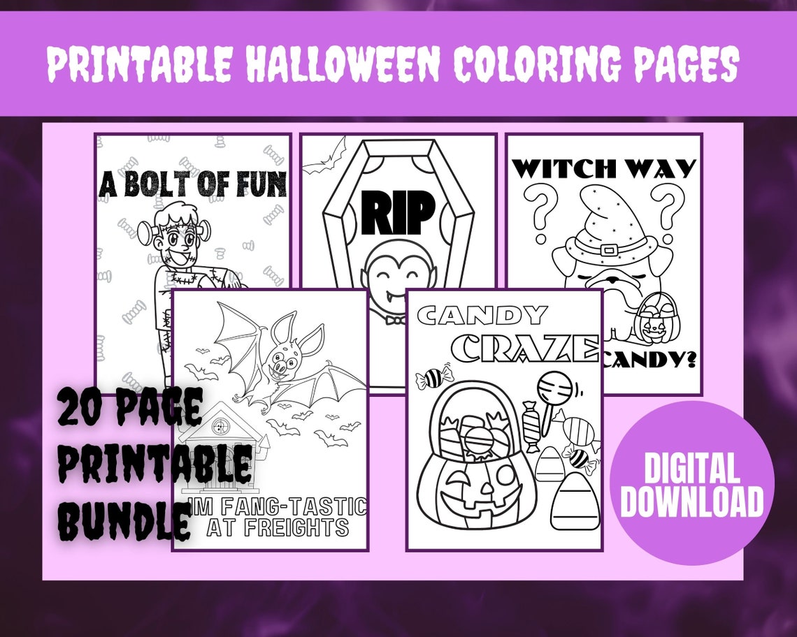 Printable Halloween Childrens Coloring Pages, Digital Downloadable ...