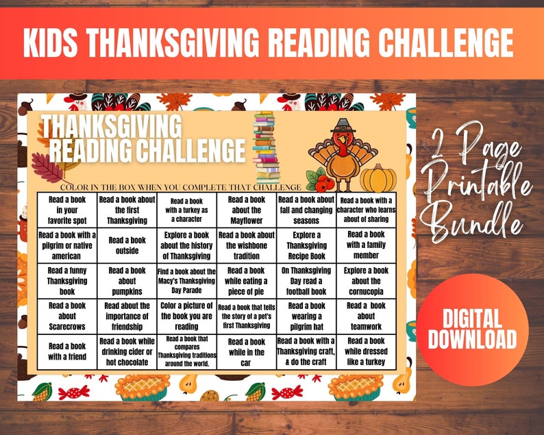 30 Day Kids Thanksgiving Reading Challenge, Kids Printable Coloring ...