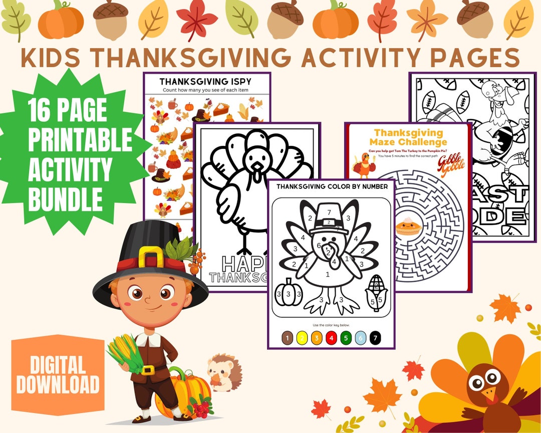 Kids Thanksgiving Activity Pages, Thanksgiving Coloring Pages ...
