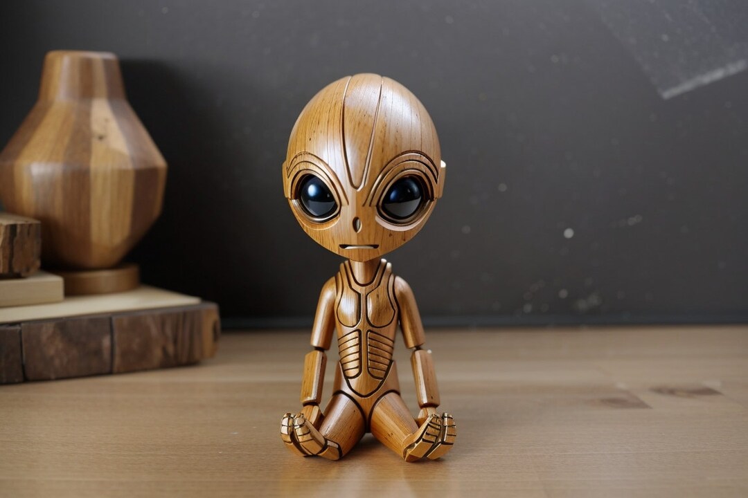 Alien Carved Figurine Hand Wooden Sculpture Antique Art Fashion Lashes ...