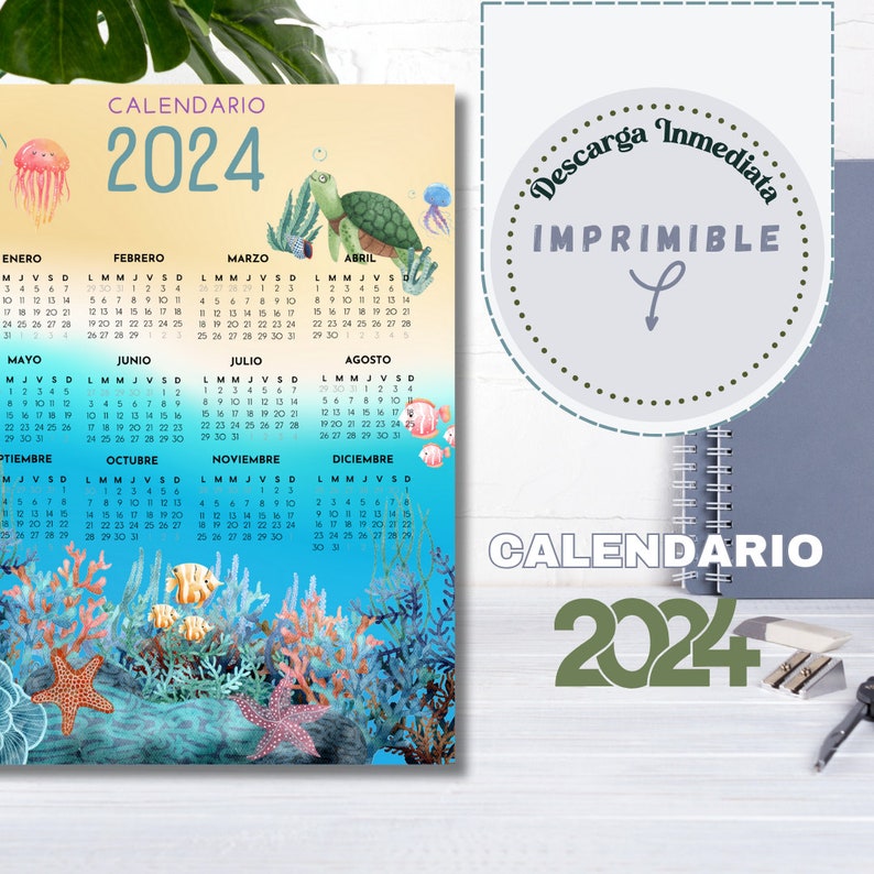 Printable 2024 Calendar, Digital Download in PDF and PNG Format ...