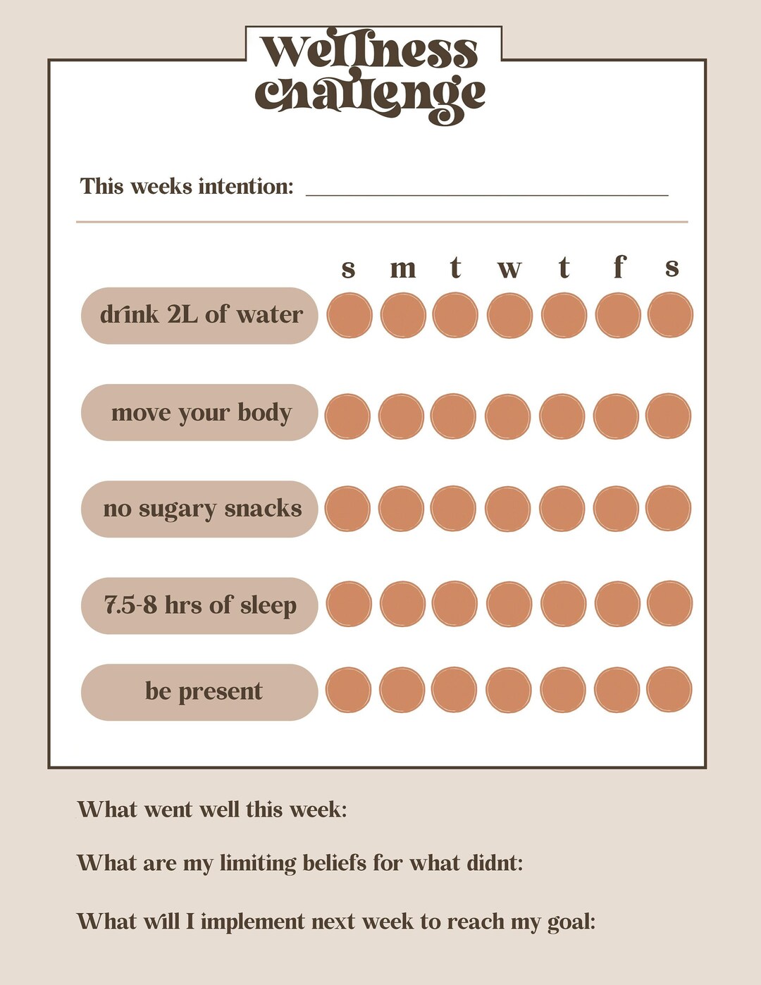 Printable Wellness Tracker - Etsy
