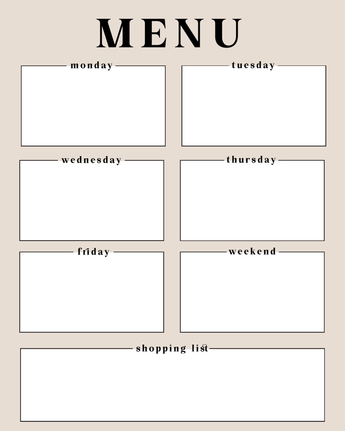 Weekly Menu Printable oatmeal Colour - Etsy