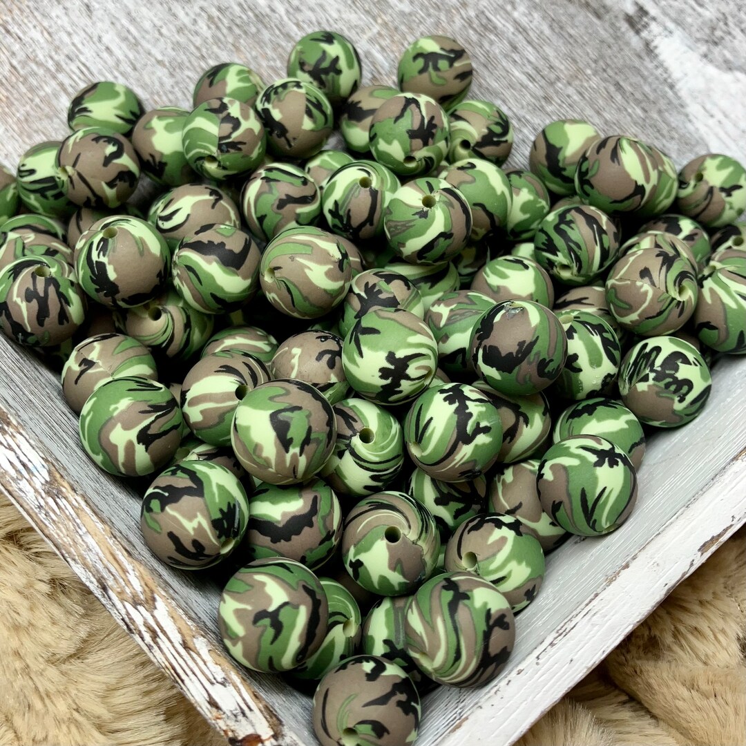 Camouflage Printed Silicone Beads / Set of 5 Beads / Crafting Supplies ...