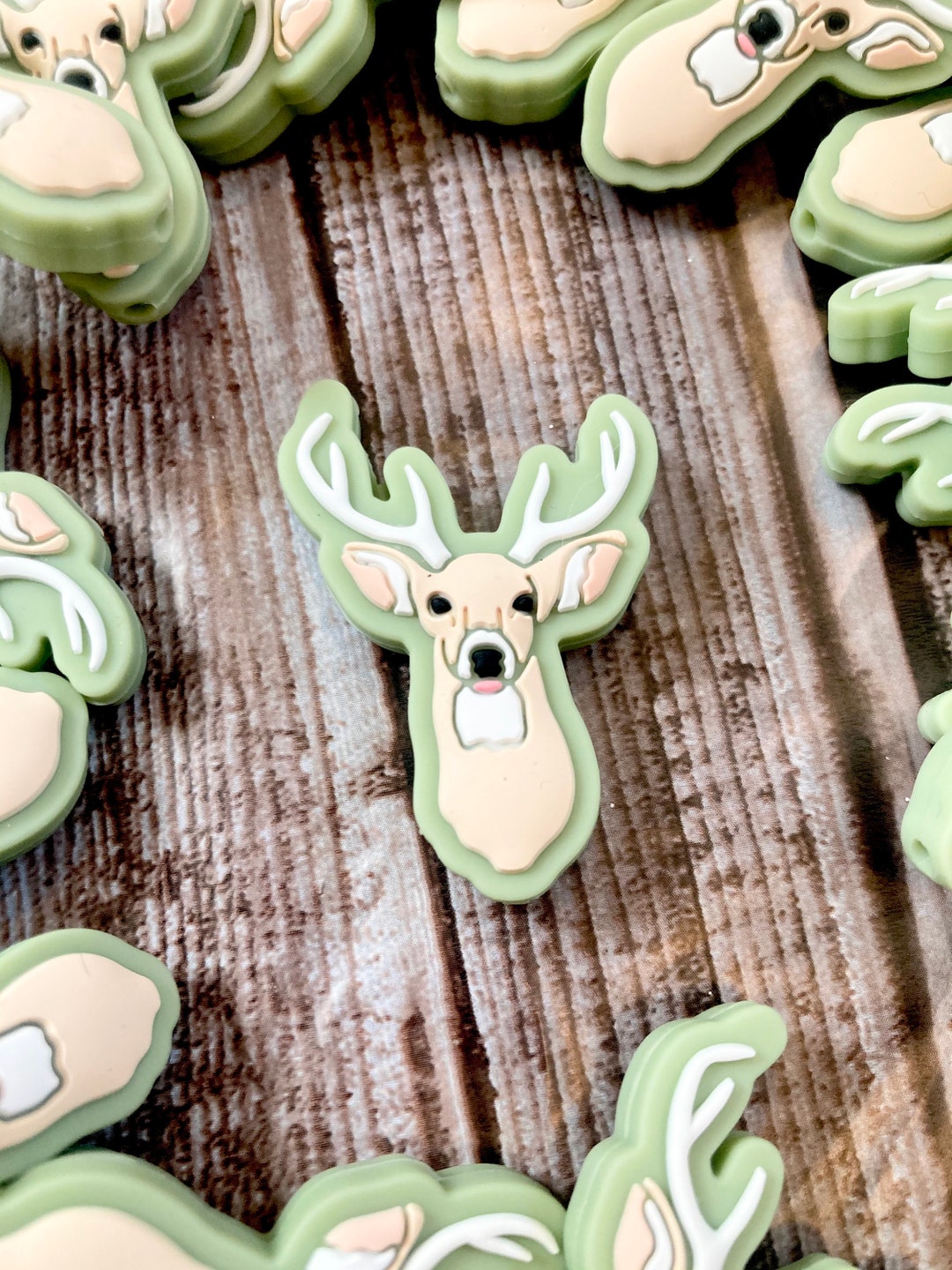 Sage Green Background Buck Deer Silicone Focal Bead / Crafting Supplies ...