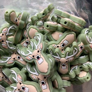 Sage Green Background Buck Deer Silicone Focal Bead / Crafting Supplies ...