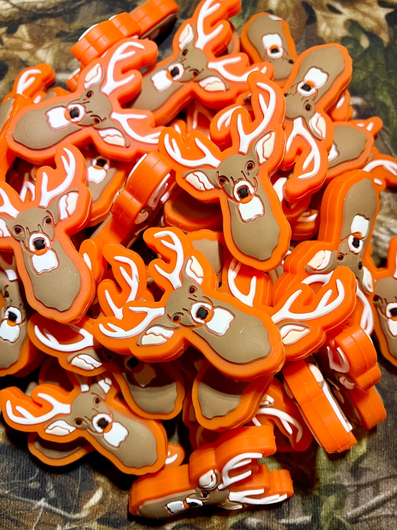 Orange Background and Brown Buck Deer Silicone Focal Bead / Crafting ...