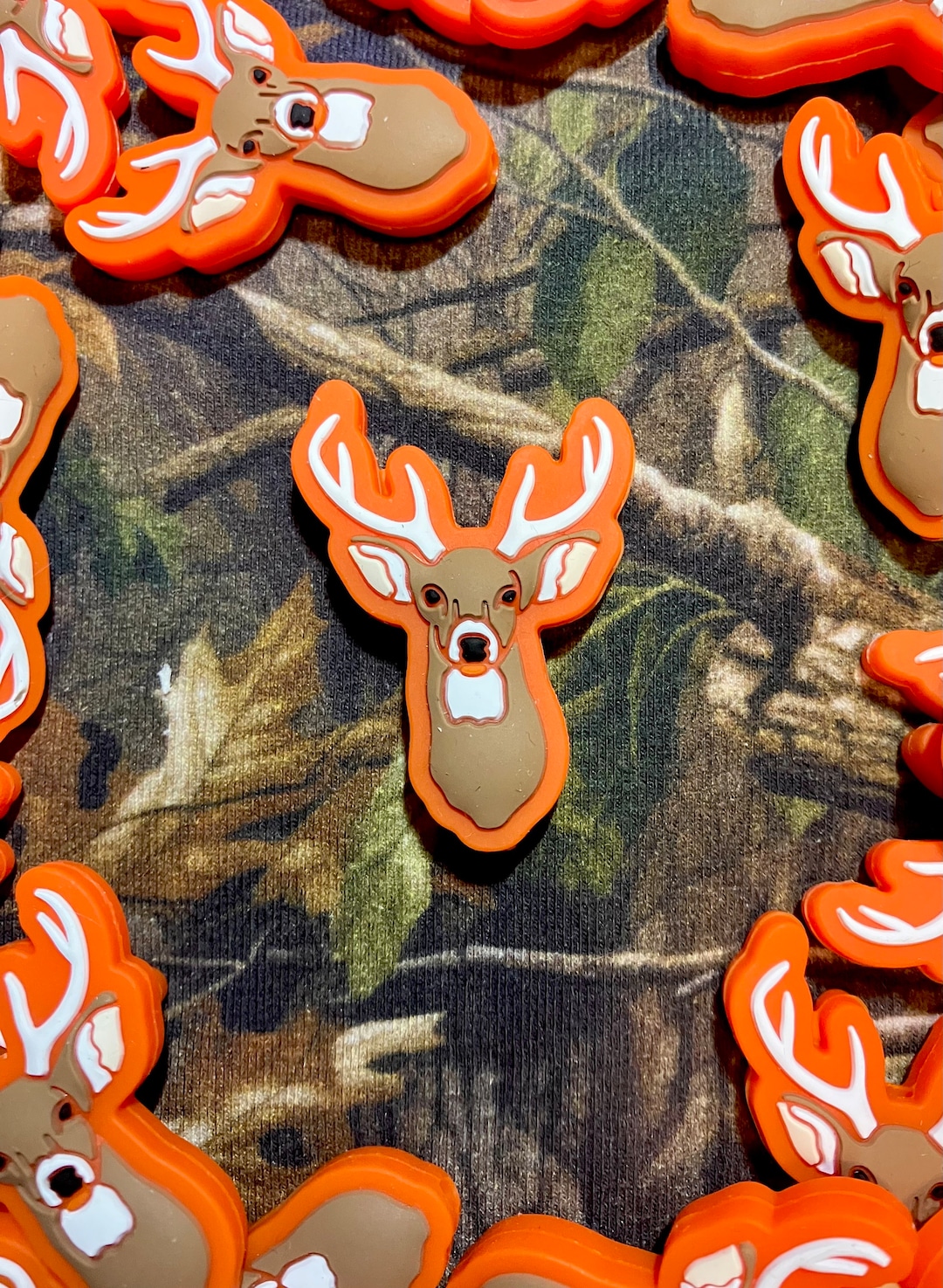 Orange Background and Brown Buck Deer Silicone Focal Bead / Crafting ...