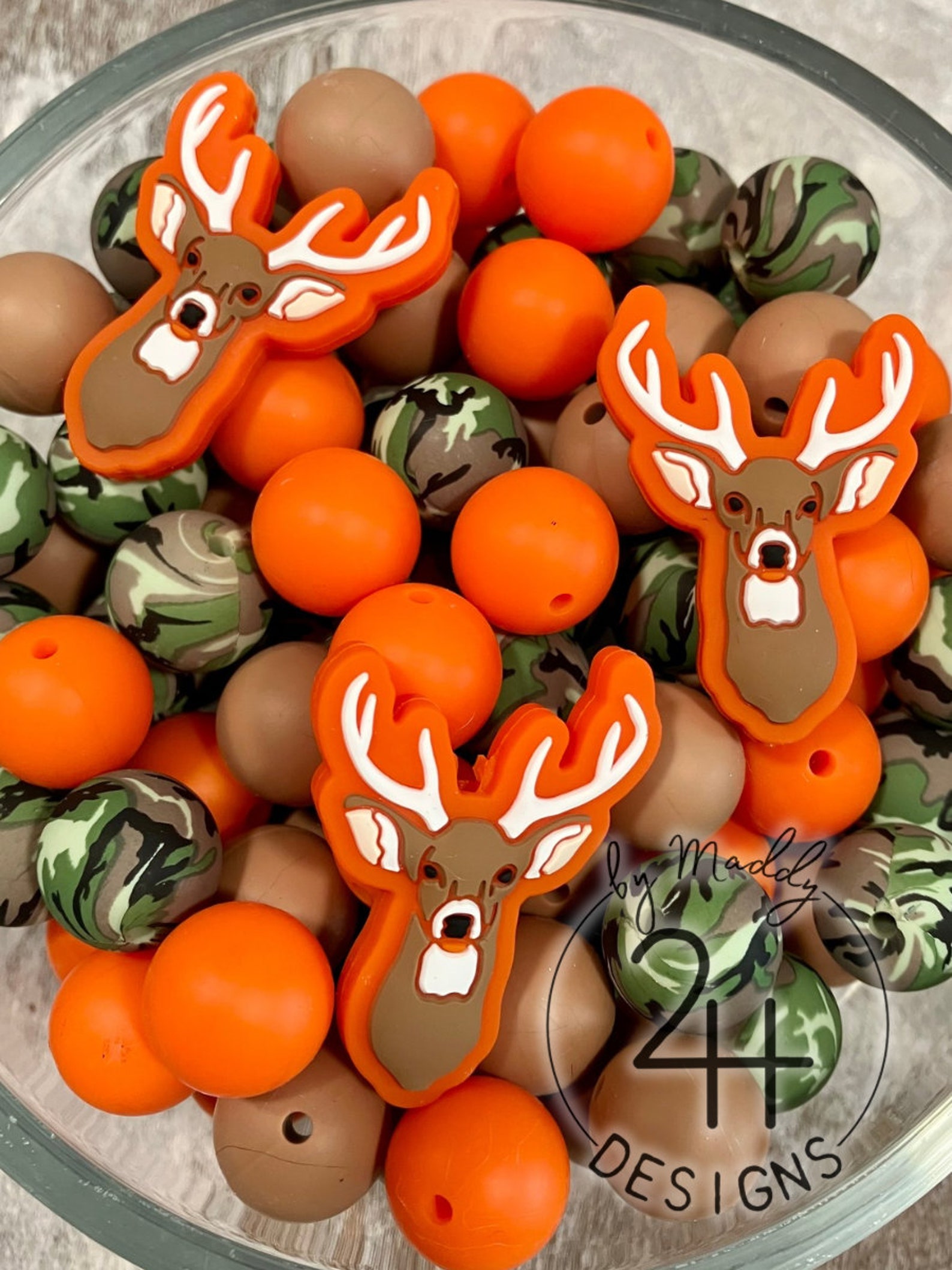 Orange Buck Focal Beads and Camouflage 15mm Silicone Bead Mix ...