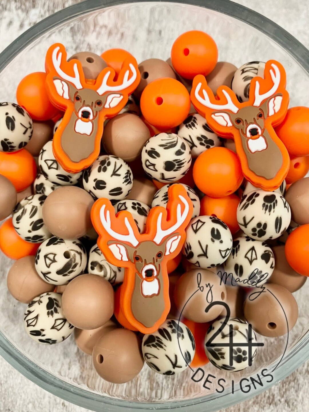 Orange Buck Focal Beads and Animal Tracks 15mm Silicone Bead Mix ...