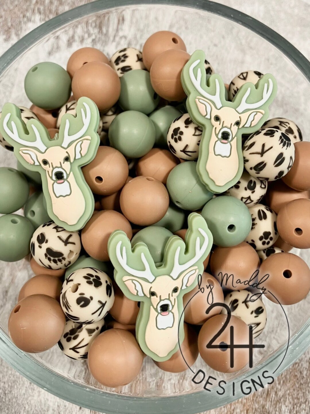 Sage Buck Deer Focal Beads and Animal Tracks 15mm Silicone Bead Mix ...