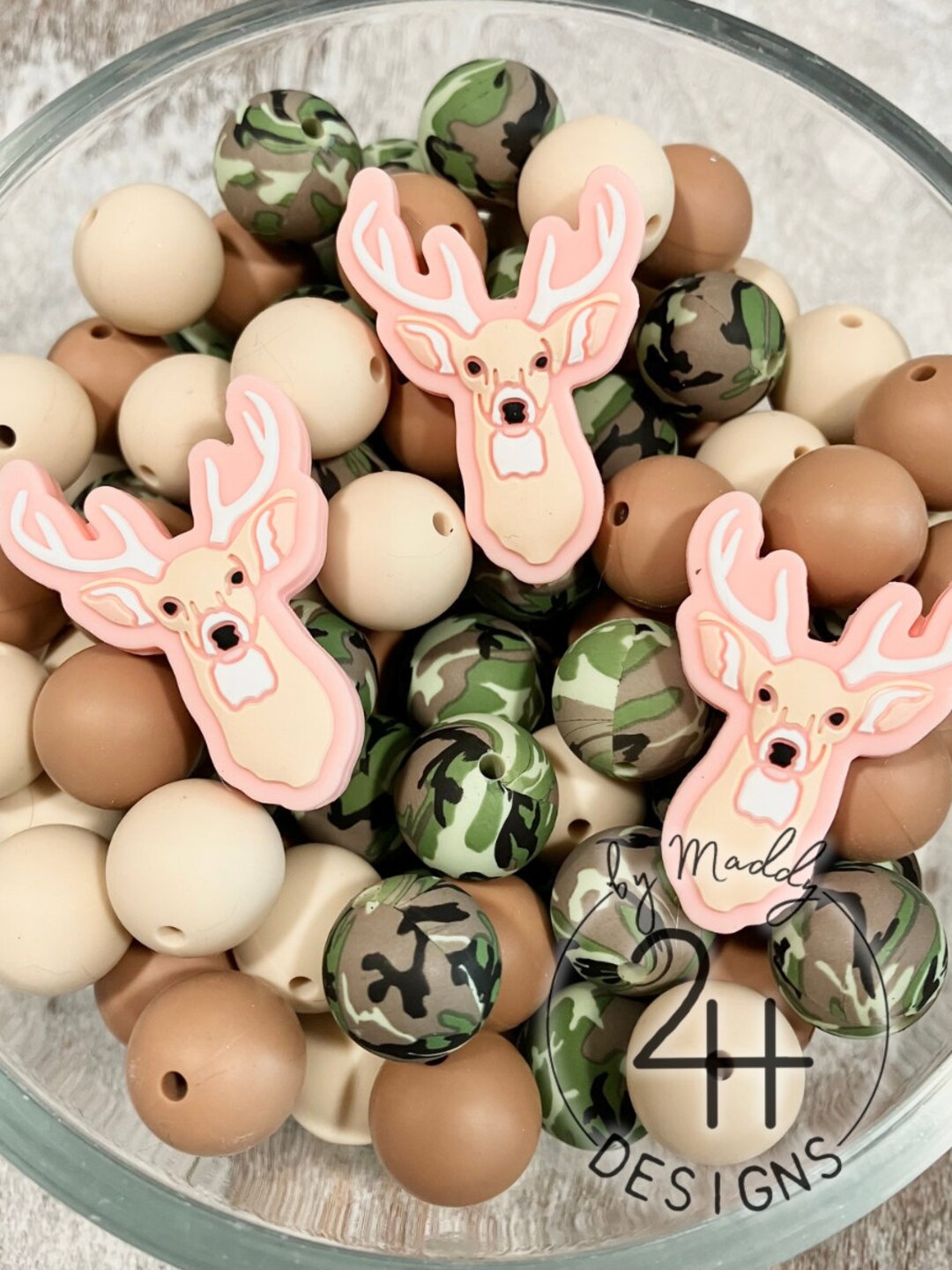 Pink Buck Focal Beads and Camouflage 15mm Silicone Bead Mix / Beadable ...