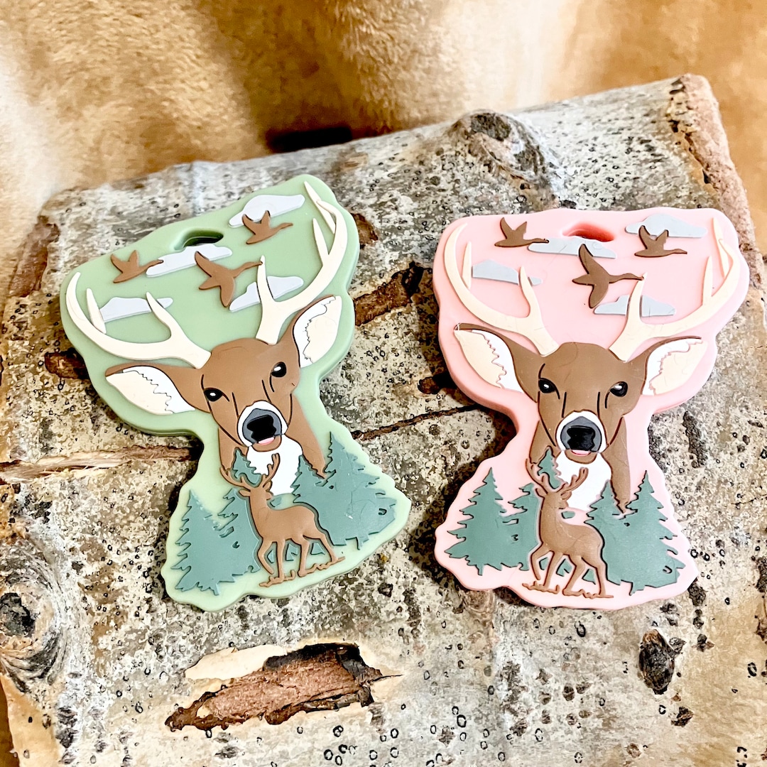 Buck Deer Green or Pink Silicone Teether / Hunting Baby / Forest ...