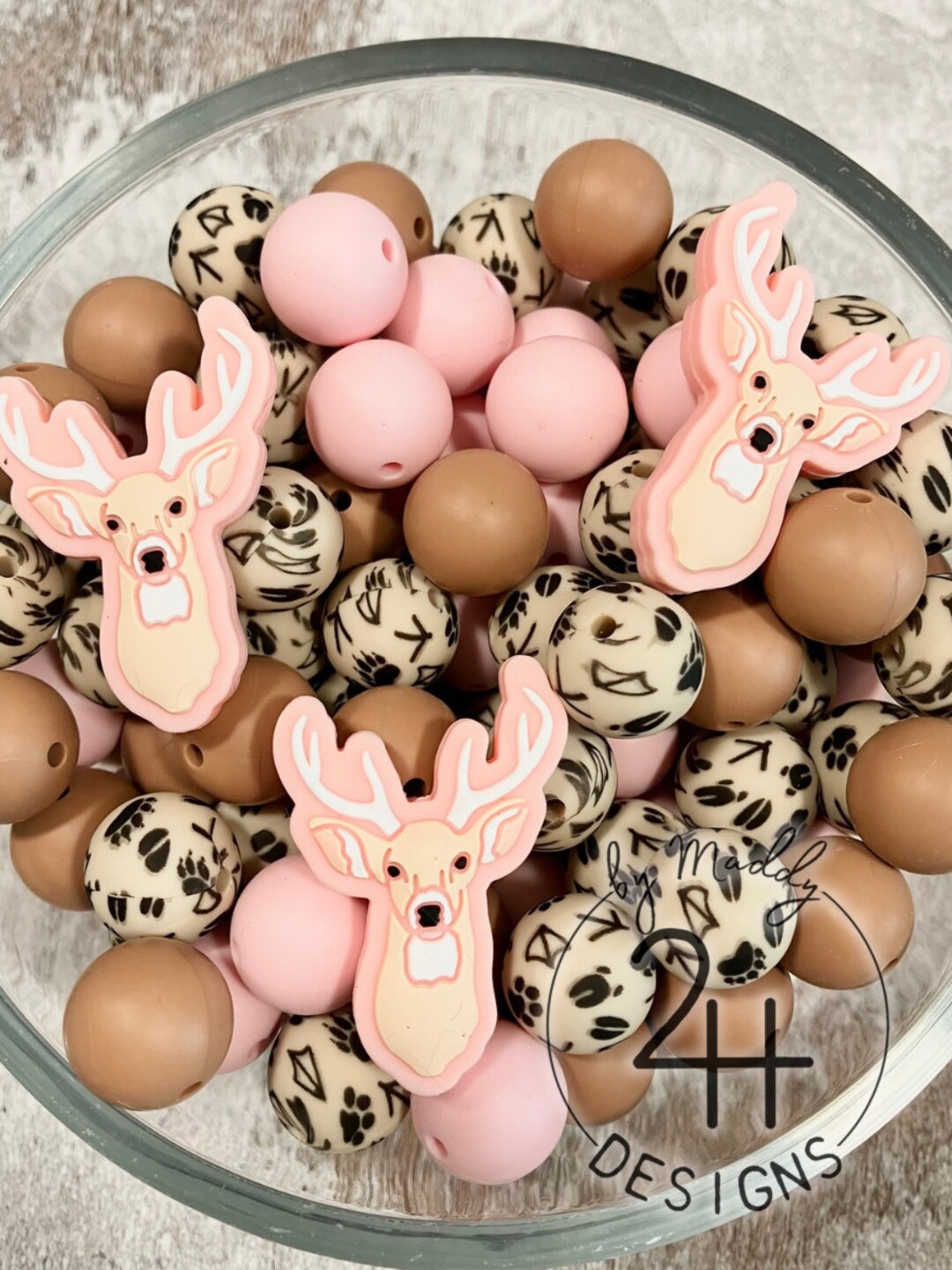 Pink Buck Focal Beads and Animal Tracks 15mm Silicone Bead Mix ...