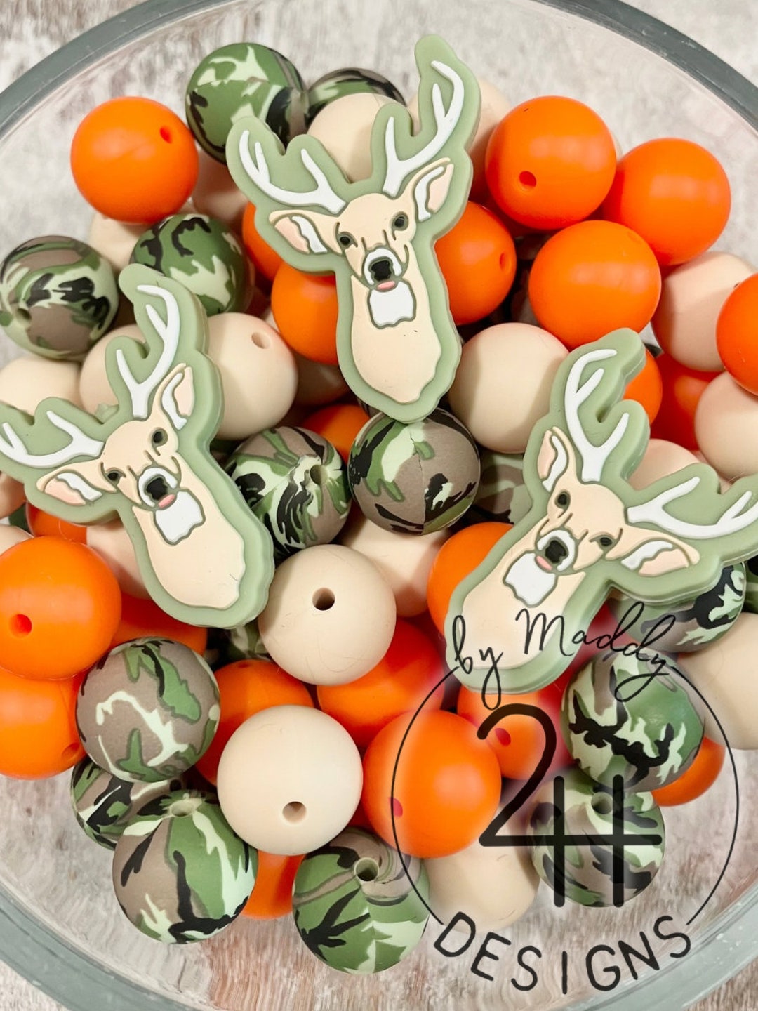 Sage Buck Focal Beads and Camouflage 15mm Silicone Bead Mix / Beadable ...