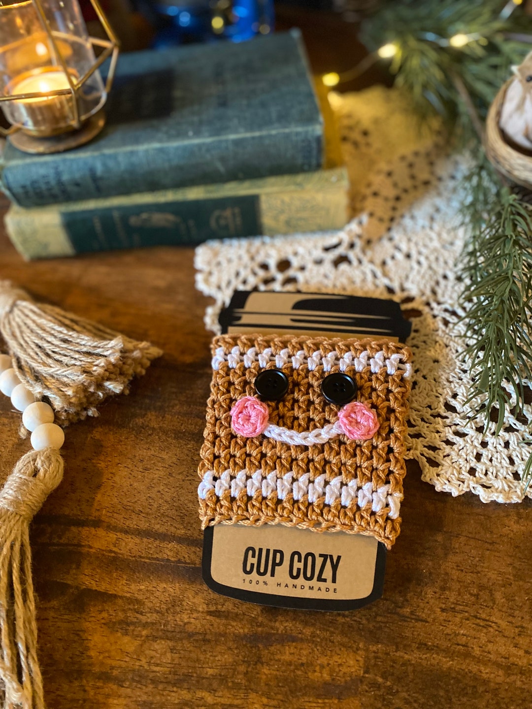 Gingerbread Man Cup Cozy | Christmas Crochet Cup Cozy | Eco-friendly ...