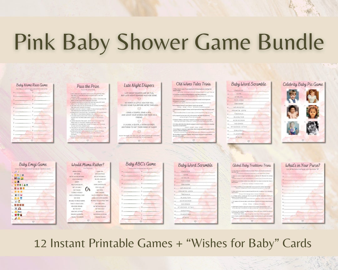 Pink Baby Shower Games Baby Girl Shower Games Pink Baby Shower Bundle ...
