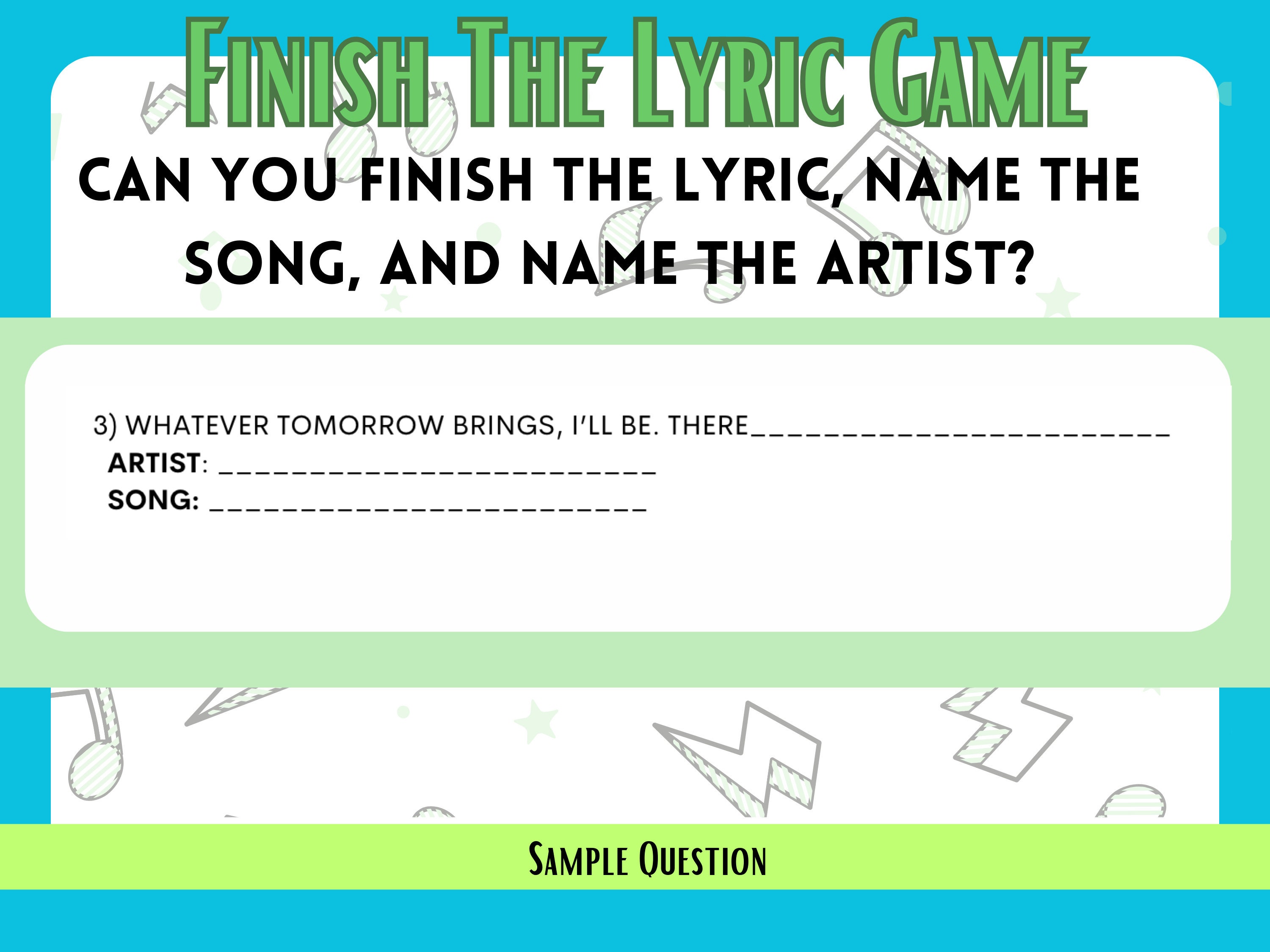 2000's Music Trivia Finish the Lyric Pub Trivia Game Night Trivia - Etsy