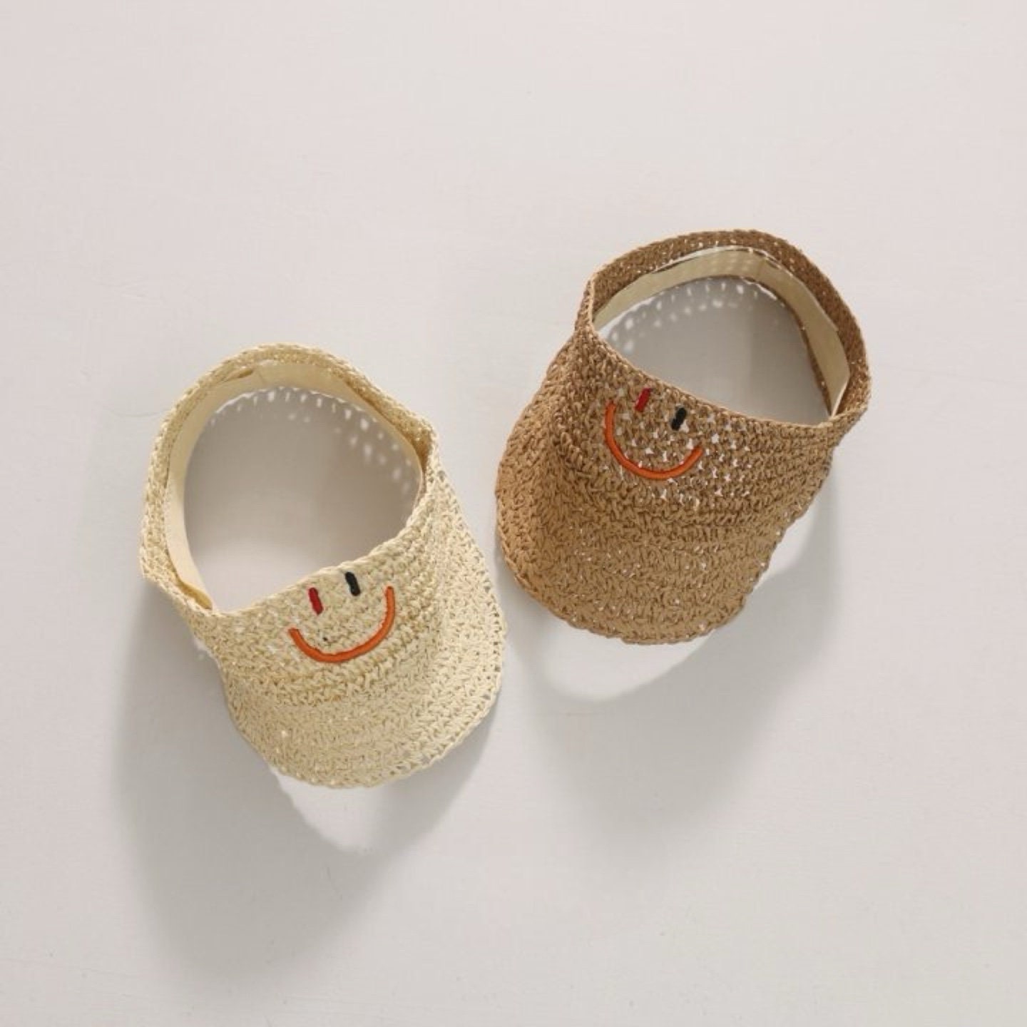 Smiley Straw Sun Visors for Kids, Adjustable Cute Smile Face Travel UPF ...